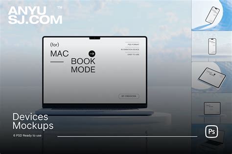 6款现代水面艺术macbook笔记本电脑iphone手机平板ui屏幕界面app壁纸桌面屏保设计展示psd样机套装minimal Devices