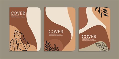 손으로 그린 식물 장식이 있는 책 표지 템플릿 세트 추상 복고풍 식물 배경size A4 노트북 일기 초대장 플래너 브로셔 책