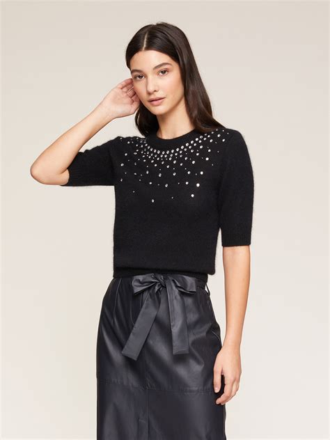 Maglia Maniche Corte Misto Angora Con Strass