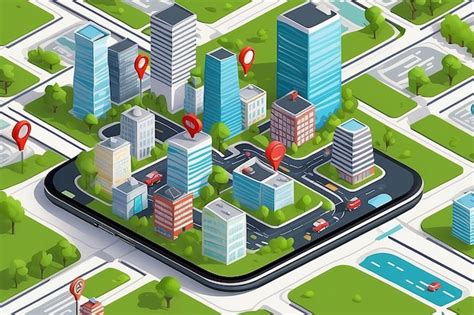 Mobile Maps Navigation And Tracking Concept Isometric City Map App Design Infographic Premium