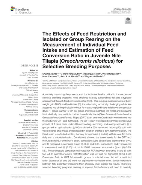 Pdf The Effects Of Feed Restriction And Isolated Or Group Rearing On The Measurement Of