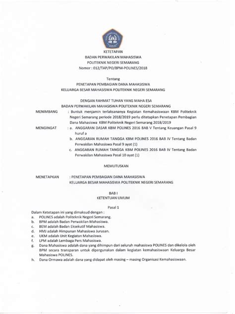 Tap Bpm Nomor 012 Penetapan Pembagian Dana Mahasiswa Pdf