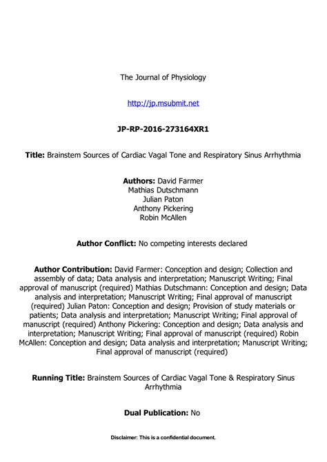 Pdf Brainstem Sources Of Cardiac Vagal Tone And Respiratory Sinus Arrhythmia