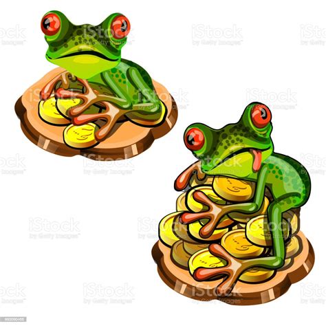 빨간 혀로 귀여운 녹색 개구리 흰색 배경에 고립 된 금화 훔 쳤 다 벡터 만화일러스트 레이 션 개구리에 대한 스톡 벡터 아트 및 기타 이미지 Istock