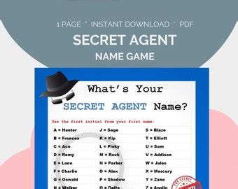 Printable Code Name Chart Spy Birthday Party Game Secret Etsy