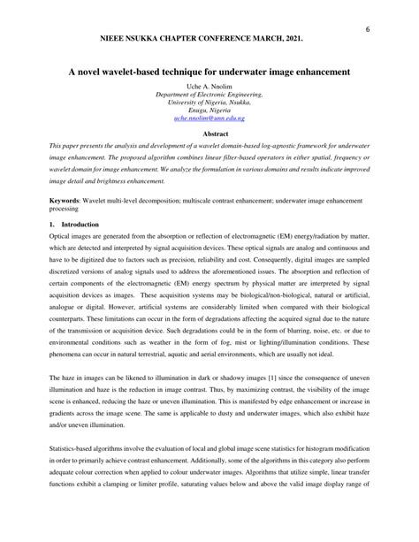 Pdf A Novel Wavelet Based Technique For Underwater Image Enhancement