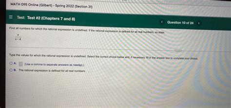Solved Find All Numbers For Which The Rational Expression Is