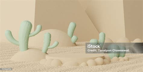 추상 최소 디스플레이 연단의 3d 렌더링은 제품 화장품 프레젠테이션 및 모형을 보여줍니다 파스텔 지구 톤 배경의 쇼케이스 장면 조명 된 단순한 기하학적 모양 3차원 형태에