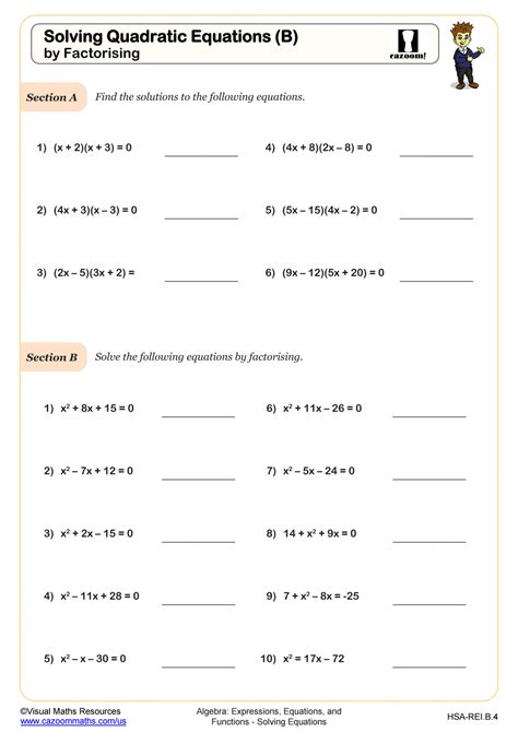 Solving Quadratics Equations By Factoring Worksheet Printable Pdf