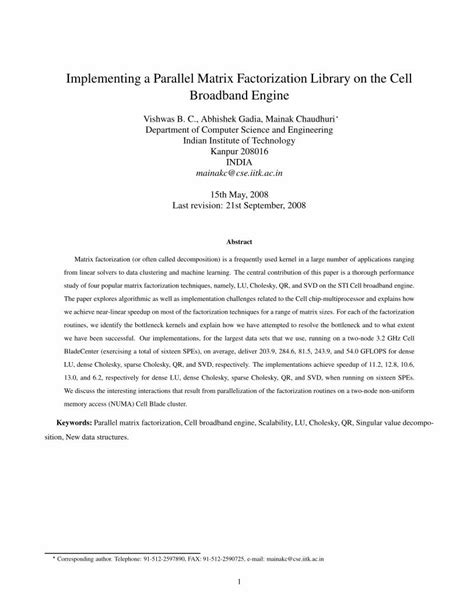 Pdf Implementing A Parallel Matrix Factorization Library On