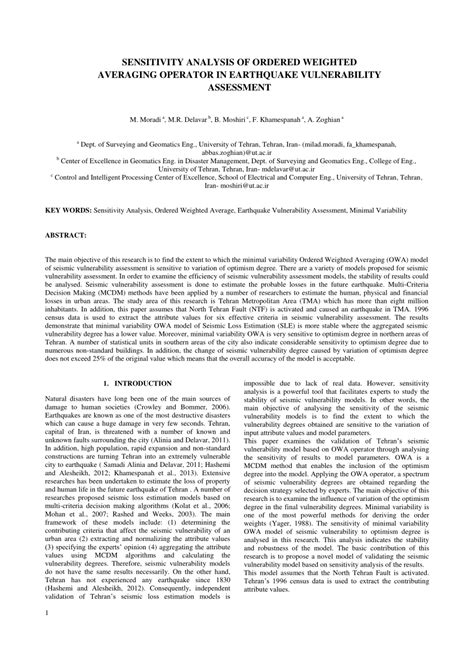 Pdf Sensitivity Analysis Of Ordered Weighted Averaging Operator In Earthquake Vulnerability