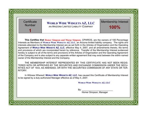 Membership Certificate Llc Template Pdf Form Formspal