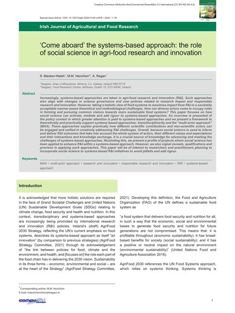 Pdf ‘come Aboard The Systems Based Approach The Role Of Social Science In Agri Food Research