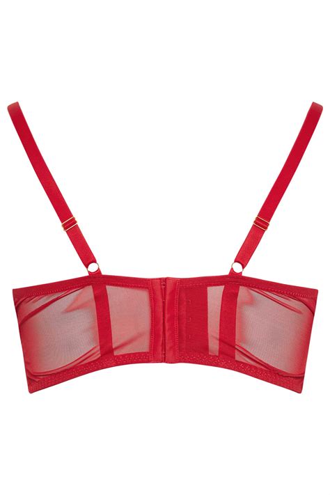 YOURS Plus Size Red Lace Strap Detail Padded Longline Bra Yours Clothing