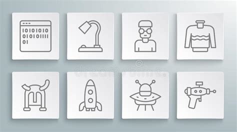 Set Line Viking In Horned Helmet Table Lamp Rocket Ship Ufo Flying Spaceship Ray Gun Nerd