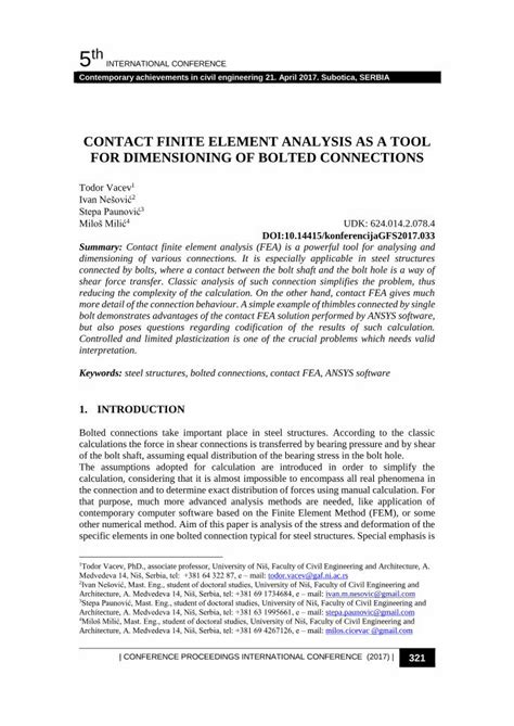 Pdf Contact Finite Element Analysis As A Tool For Zbornikdocns2017