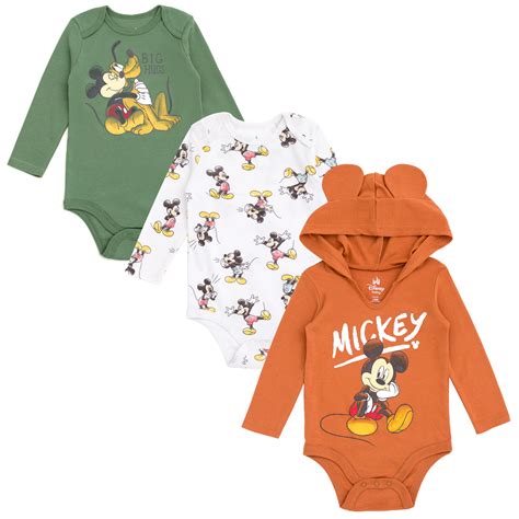 Disney Mickey Mouse Pluto 3 Pack Cosplay Bodysuits Newborn To Infant