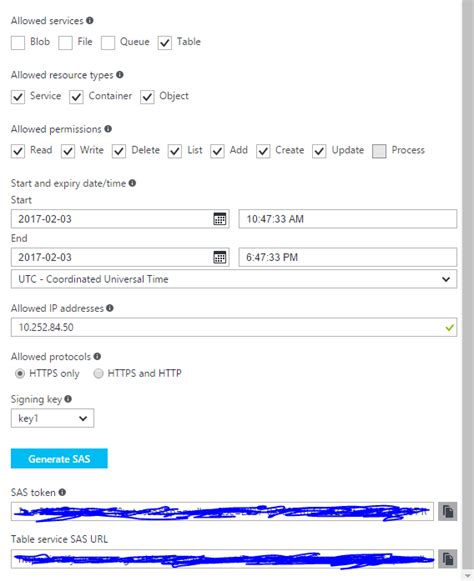 How To Use Azure Table Service SAS Generated From The Portal