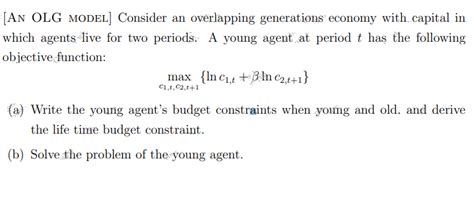 [an Olg Model] Consider An Overlapping Generations