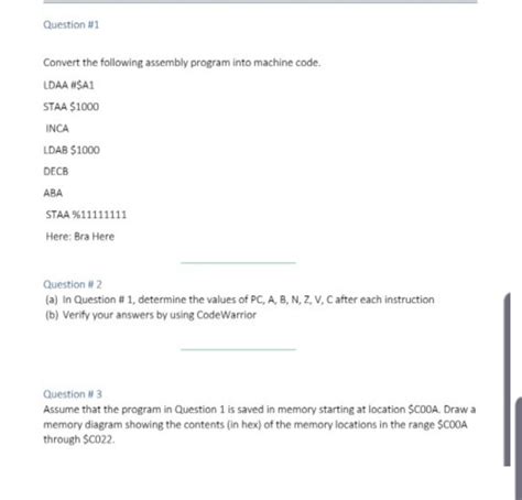 Solved Question 1 Convert The Following Assembly Program