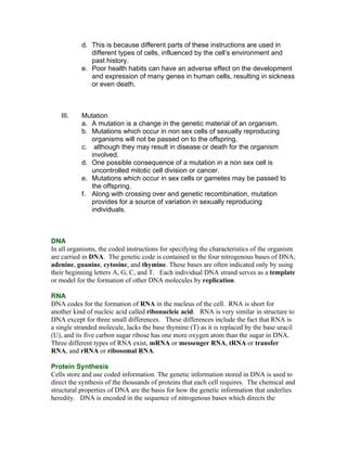 Dna Structure And Function Notes Doc