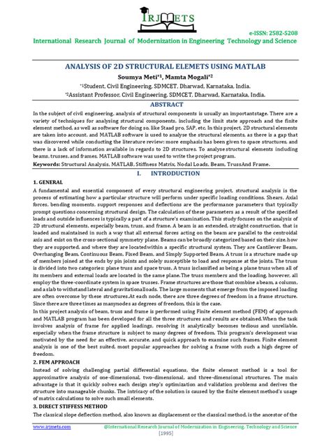 Analysis Of 2d Structural Elements Using Matlab Pdf