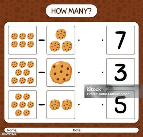얼마나 많은 쿠키와 게임을 계산 유치원 어린이용 워크시트 어린이 활동 시트 0명에 대한 스톡 벡터 아트 및 기타 이미지 0명 검색 공부 Istock