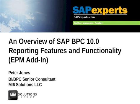 Pptx An Overview Of Sap Bpc 100 Reporting Features And Functionality