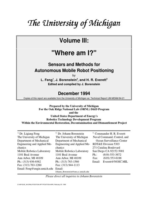 Sensors And Methods For Autonomous Mobile Robot Positioning Pdf Inertial Navigation System
