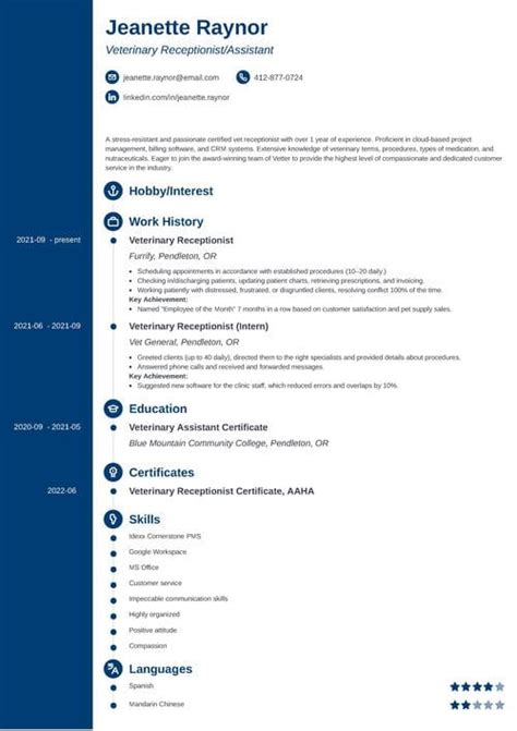 Veterinary Receptionist Resume Examples And Key Skills