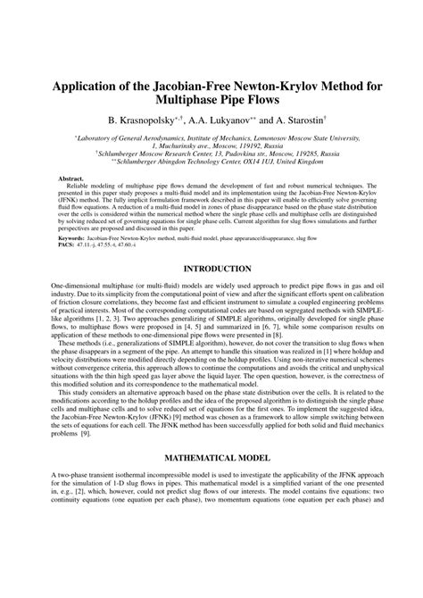 Pdf Application Of The Jacobian Free Newton Krylov Method For Multiphase Pipe Flows
