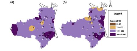 Spatial Variation Of Th Mgl A Pre Monsoon And B Post Monsoon