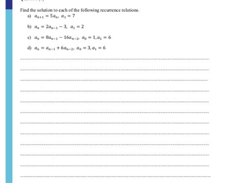 solved find the solution to each of the following recurrence