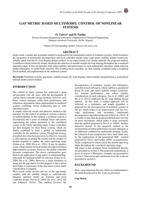 Pdf Gap Metric Based Multimodel Control Of Nonlinear Systems