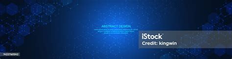 추상적 인 기술 배경 및 배너 디자인 또는 헤더를위한 육각형이있는 기하학적 패턴 육각형에 대한 스톡 벡터 아트 및 기타 이미지 육각형 Dna 데이터 Istock