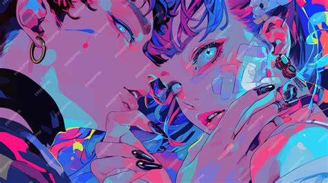 Premium Photo Modern Cyberpunk Poses Male And Female Anime Model Poses