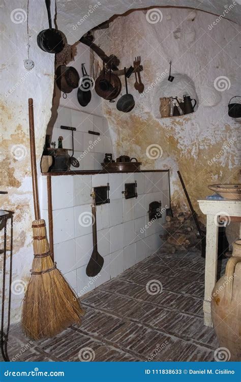 Matera Basilicata Italy Interior Of An Old Cave House Carved Into