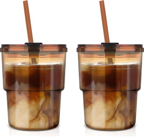 Iced Coffee Cups Glass Tumblers With Lids And Straws 16oz Reusable 4