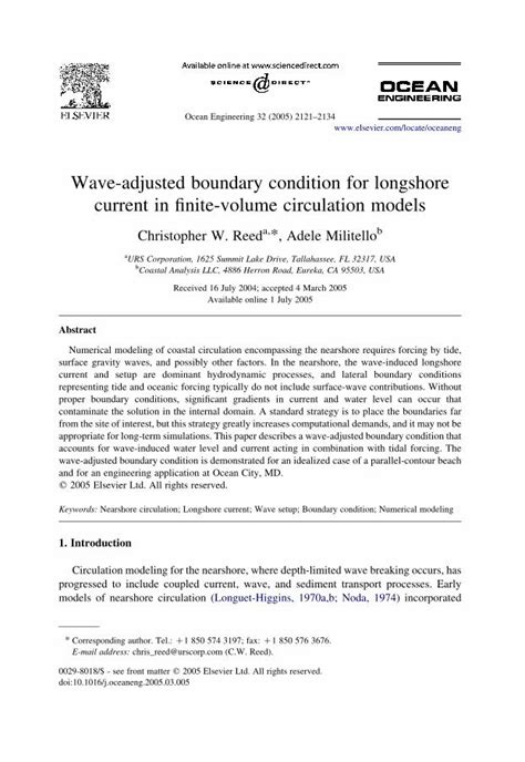 pdf wave adjusted boundary condition for longshore current in finite