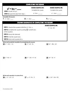 Square Roots And Completing The Square Algebra Binder Notes TPT