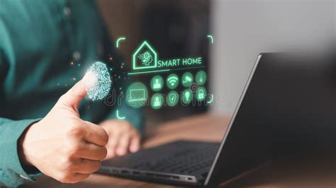 adult man controlling technology ai smart home devices using a laptop