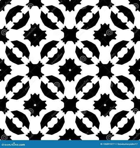 Monochrome Seamless Geometric Pattern Stars Rhombuses Stock Vector