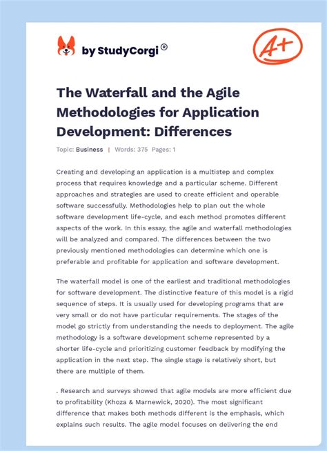 The Waterfall And The Agile Methodologies For Application Development