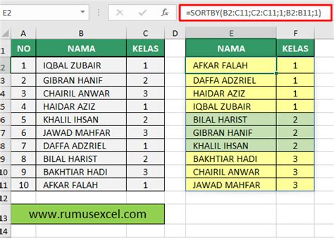 Fungsi SORTBY Rumus Excel Mengurutkan Data Berdasarkan Kolom