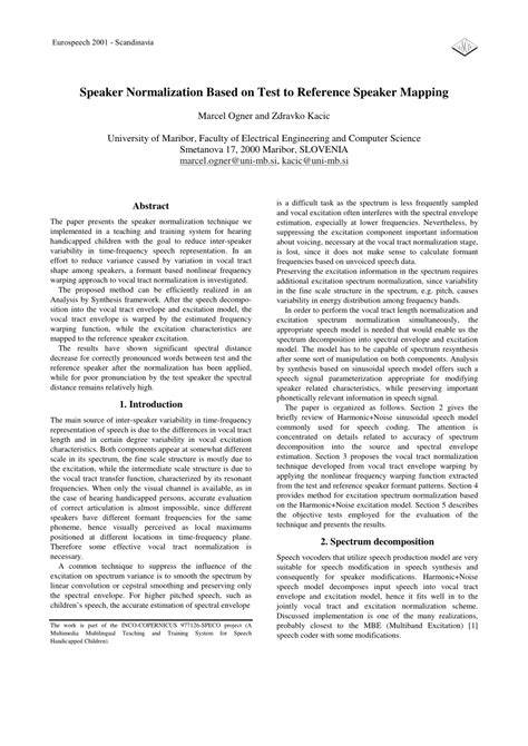 Pdf Speaker Normalization Based On Test To Reference Speaker Mapping