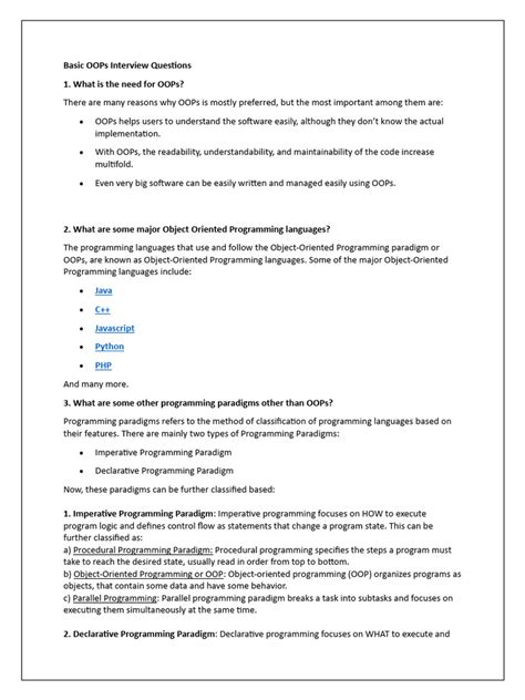 Basic Oops Interview Questions Pdf Inheritance Object Oriented