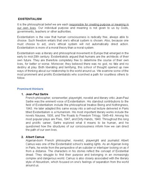 Existentialism Existentialism It Is The Philosophical Belief We Are