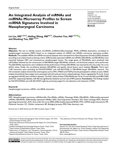 Pdf An Integrated Analysis Of Mrnas And Mirnas Microarray Profiles To Screen Mirna Signatures