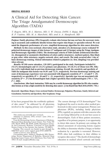 Pdf A Clinical Aid For Detecting Skin Cancer The Triage Amalgamated