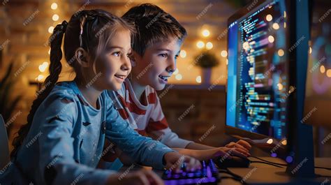 A Young Girl And Boy Are Working On A Computer Together The Computer